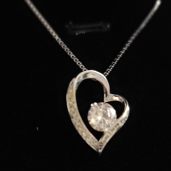 Jewelry | Labeled 925 Sterling Silver Crystal Heart Necklace | Poshmark
